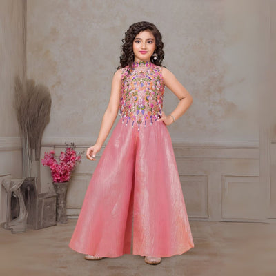 Buy Peach & Pista Girls Palazzo Set with Embroidered Top – Mumkins