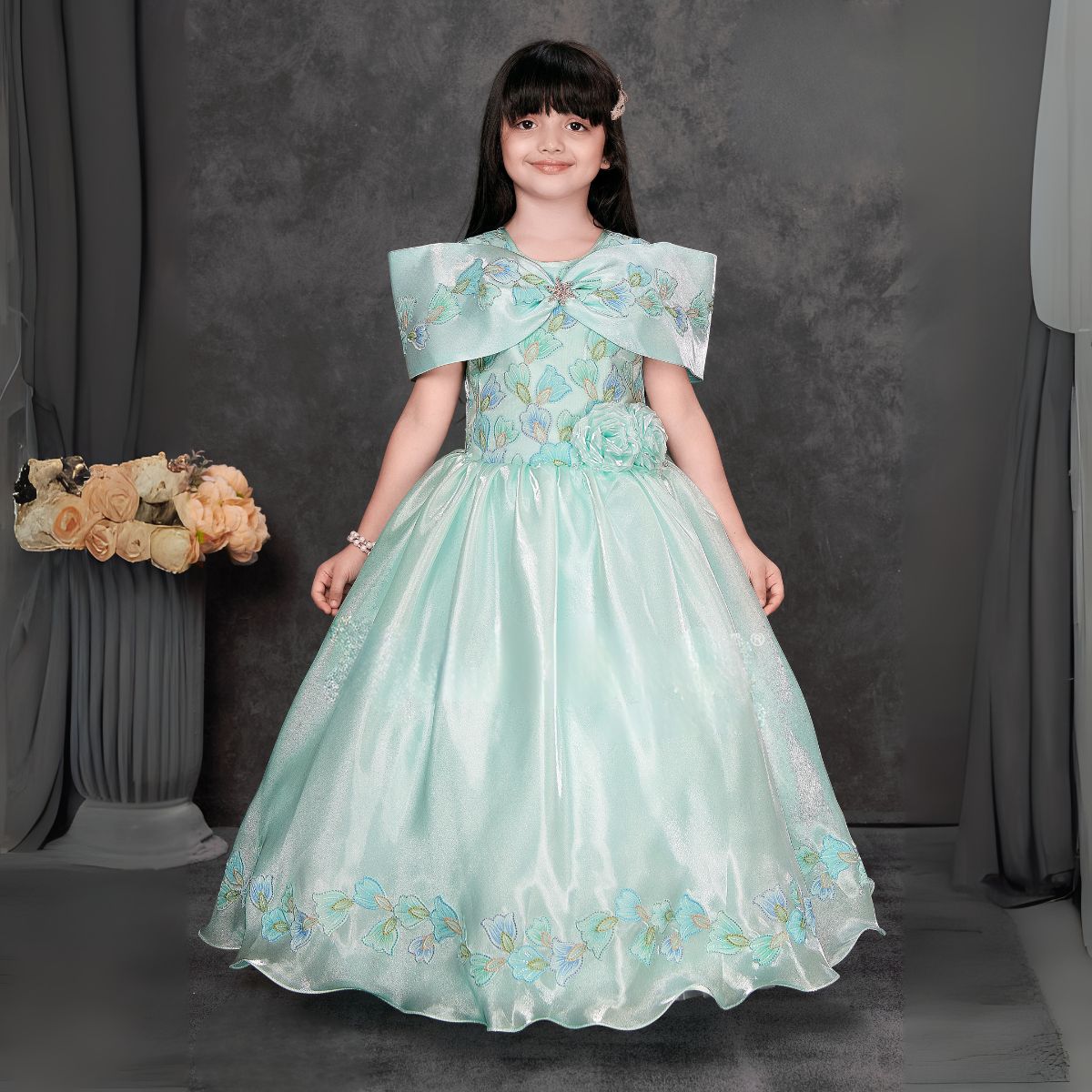 Buy Sea Green Embroidered Gown for Girls – Mumkins