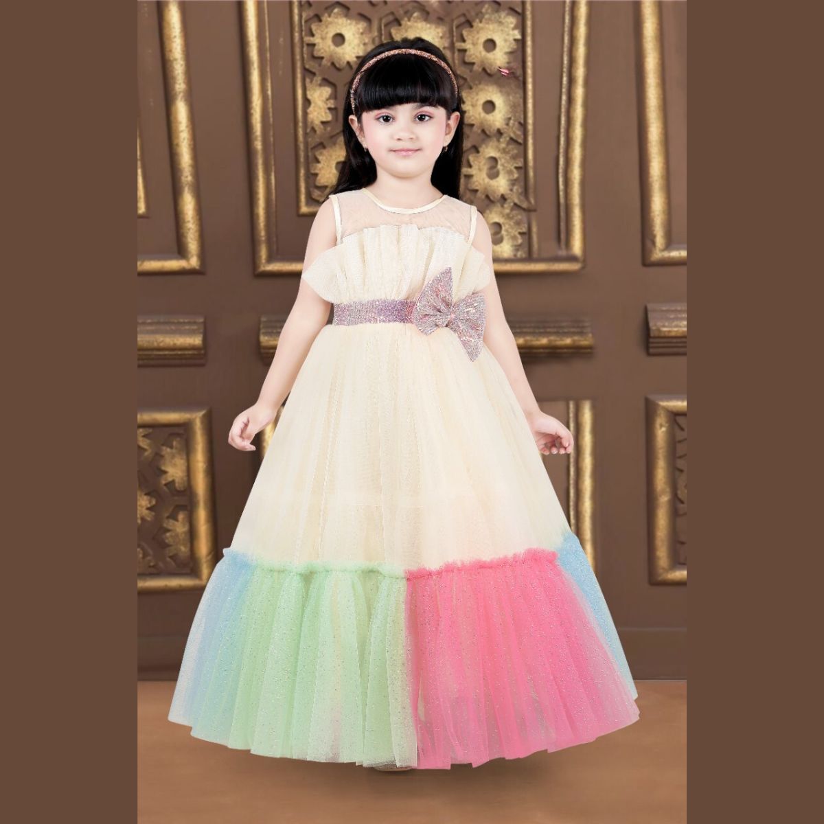 Buy Fawn Sequin Bow Gown for Girls – Mumkins