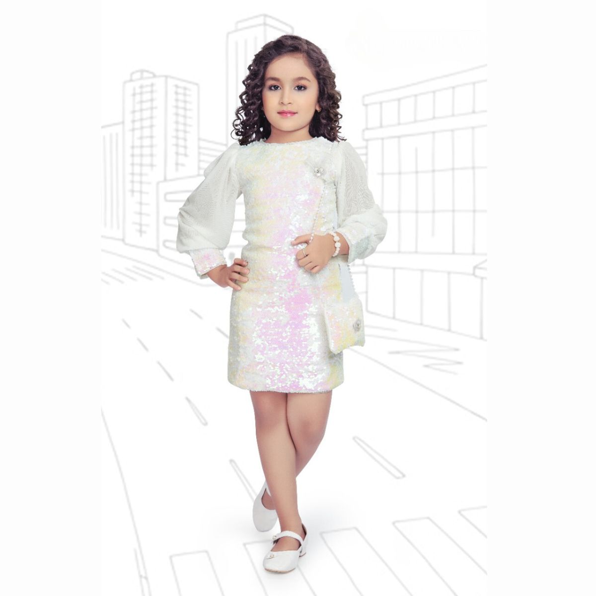 Buy White & Pink Sequin Girls Midi – Mumkins