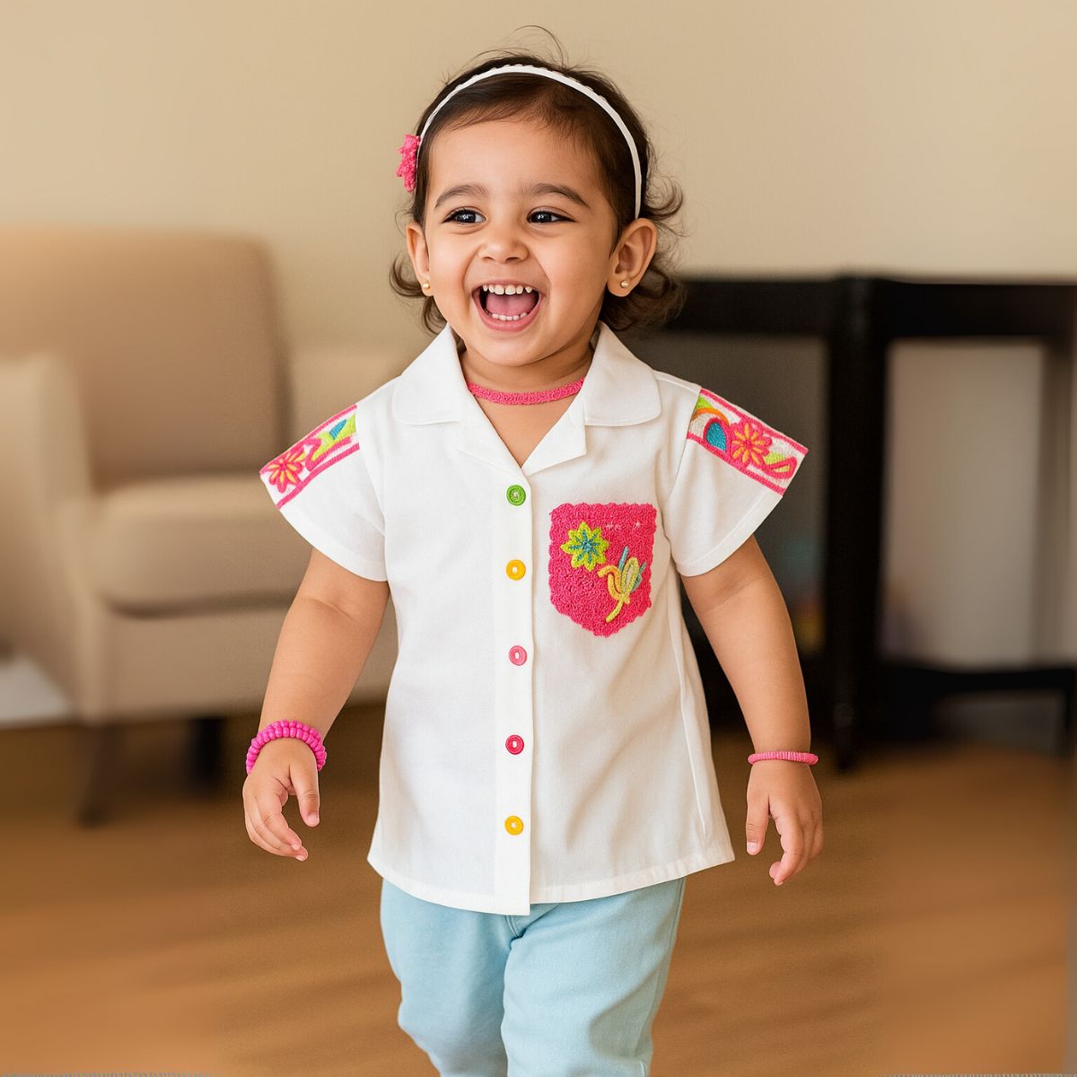 Buy Embroidered Pocket Top for Girls – Mumkins