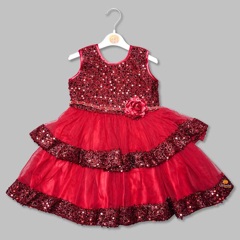Buy Red Net Frock for Girls with Sequins Work – Mumkins